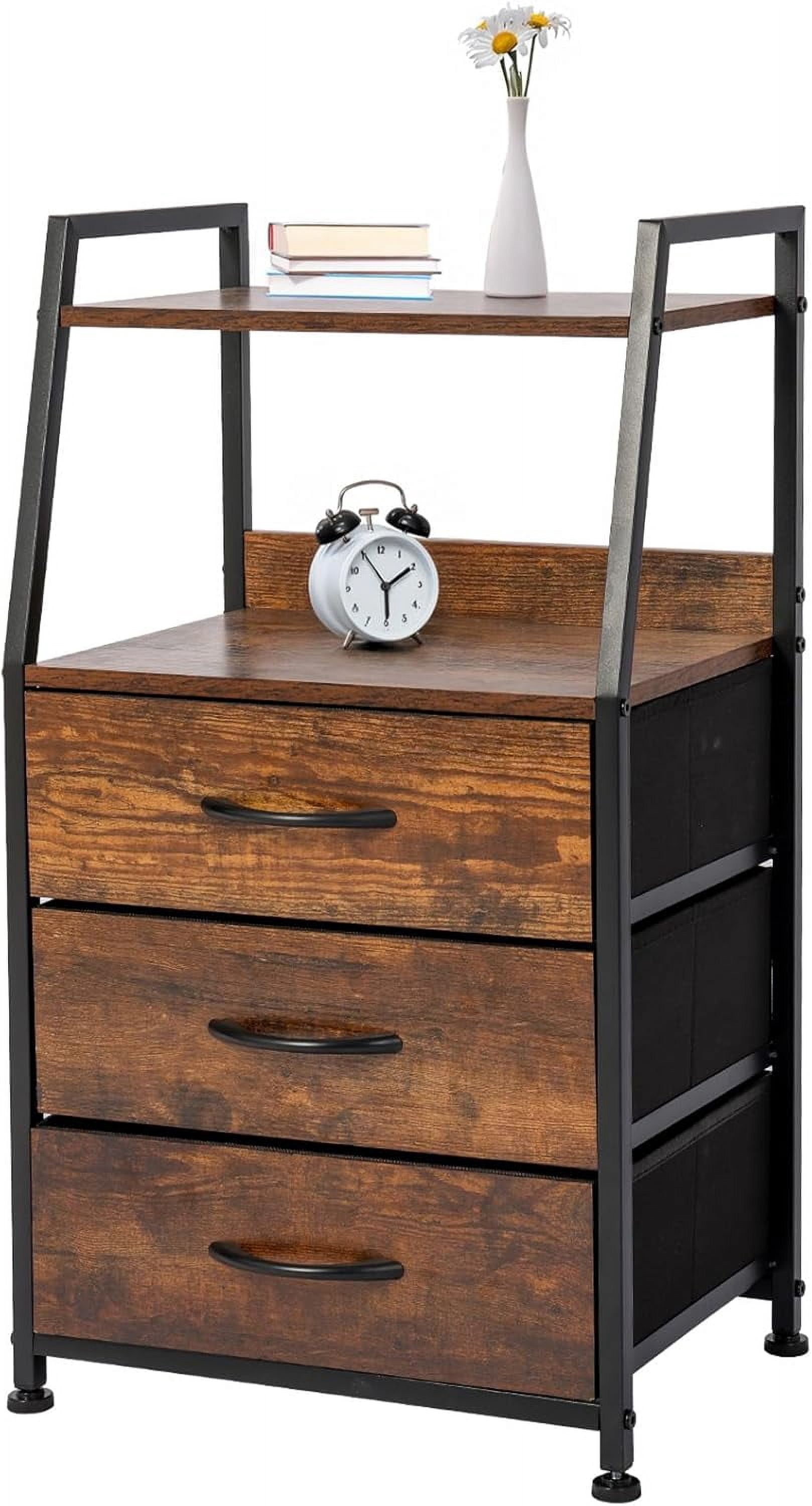 Nightstand with 3 Drawers and 2-Tier Shelf, 28 Inch Tall Side Table ...