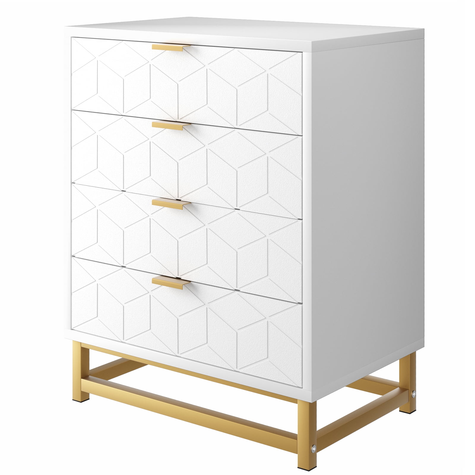 Nightstand with 4 Drawer Bedside Table [Golden Handle] [Golden Base ...