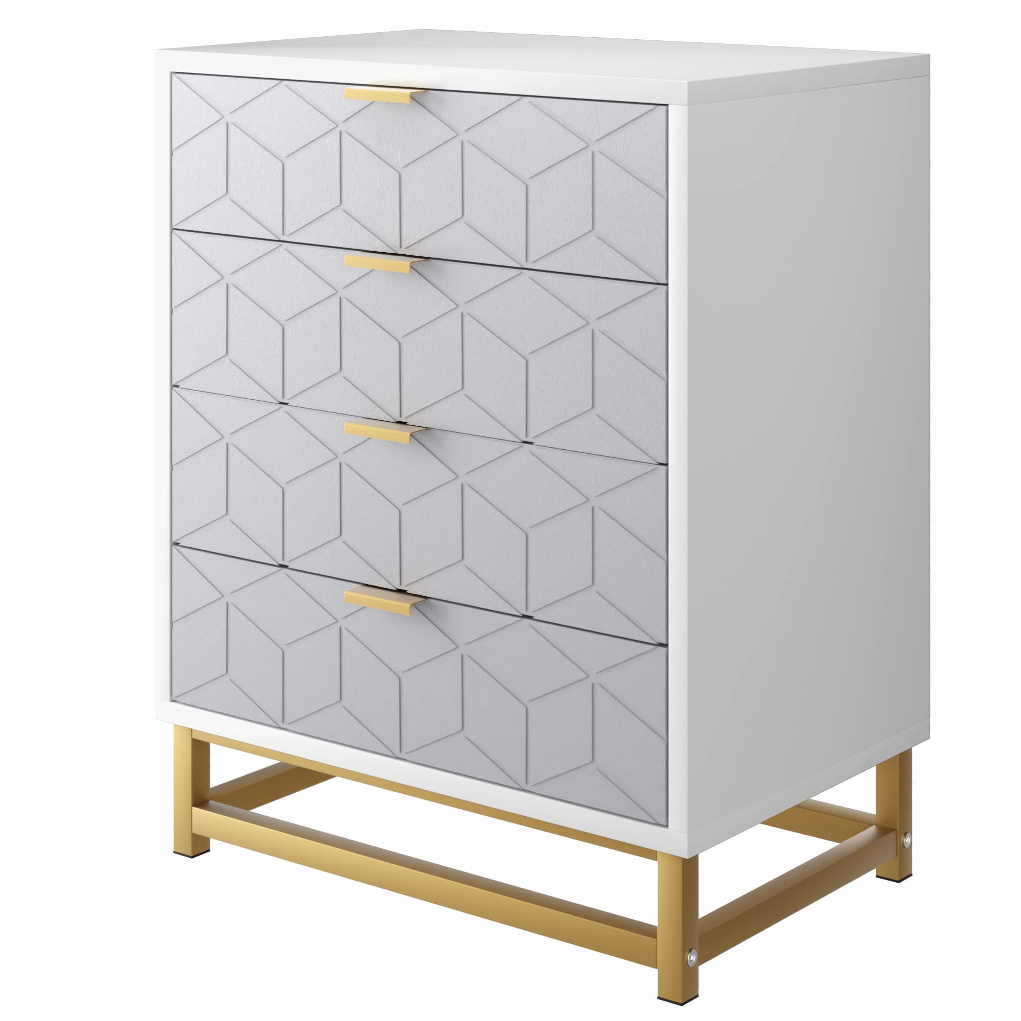 Nightstand with 4 Drawer Bedside Table [Golden Handle] [Golden Base ...