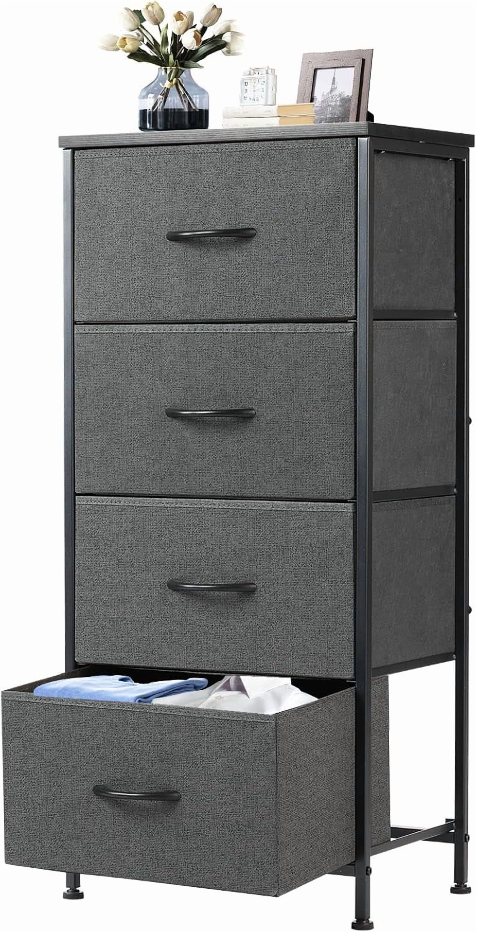 Nightstand with 4 Drawers Bedside Table with Removable Fabric Bins ...
