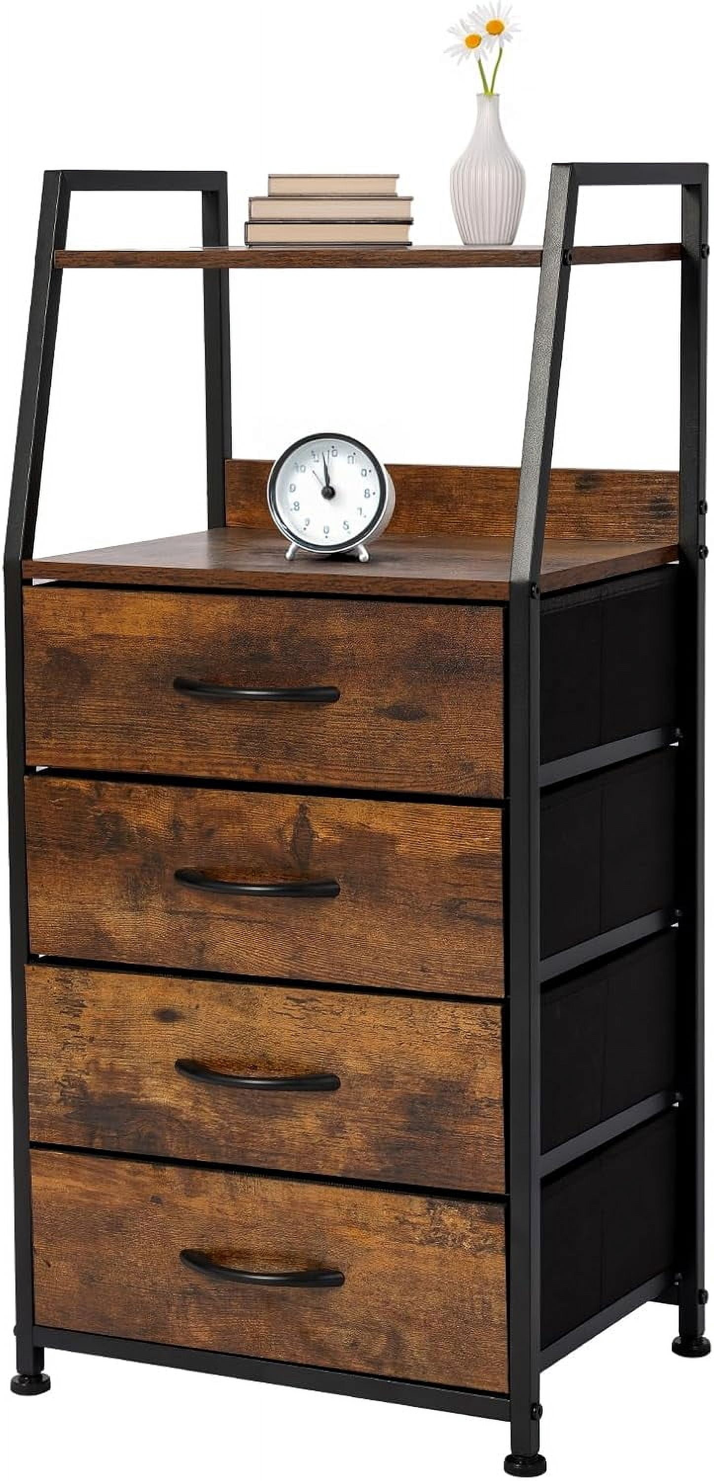 Nightstand with 4 Drawers and 2-Tier Shelf, 30 Inch Tall Side Table ...