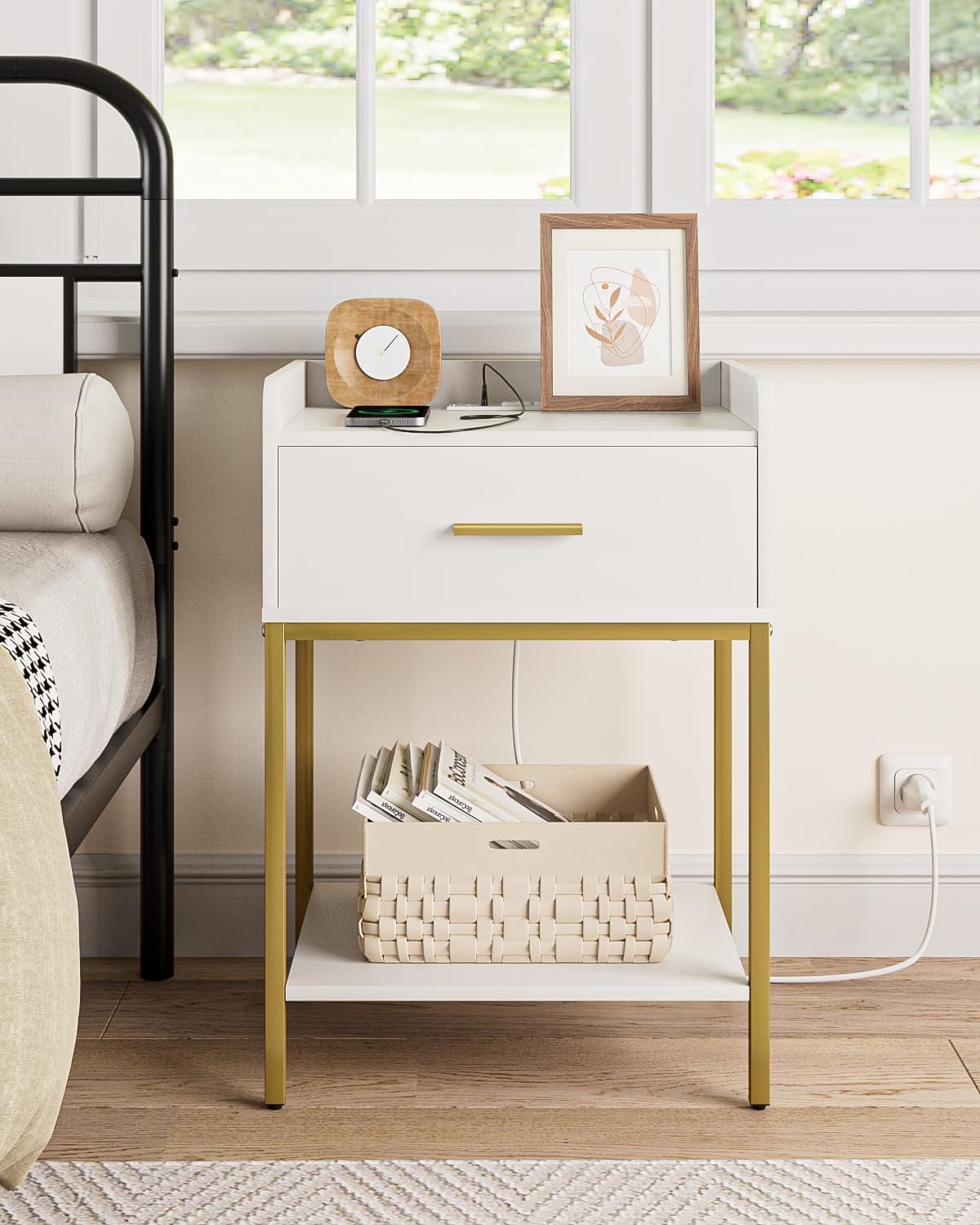 **nightstand with charging station,3-tier modern bedside night stand ...