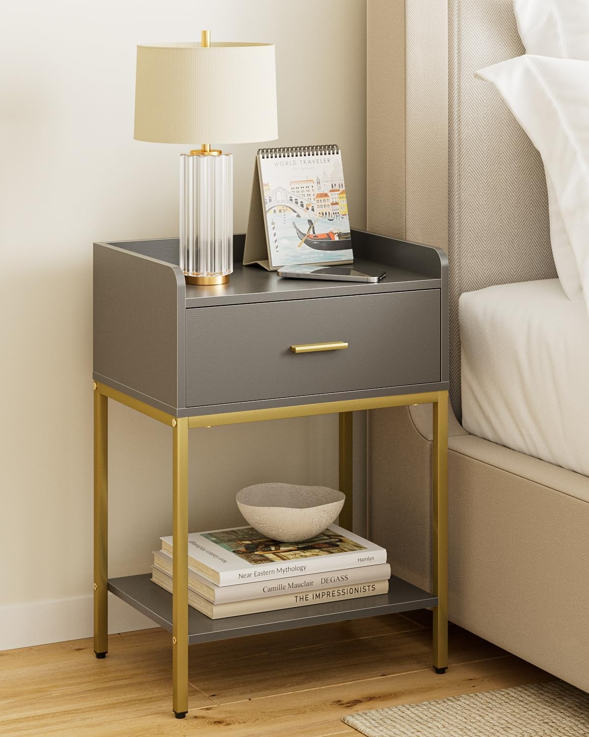 Nightstand with Charging Station,3-Tier Modern Bedside Table Night ...