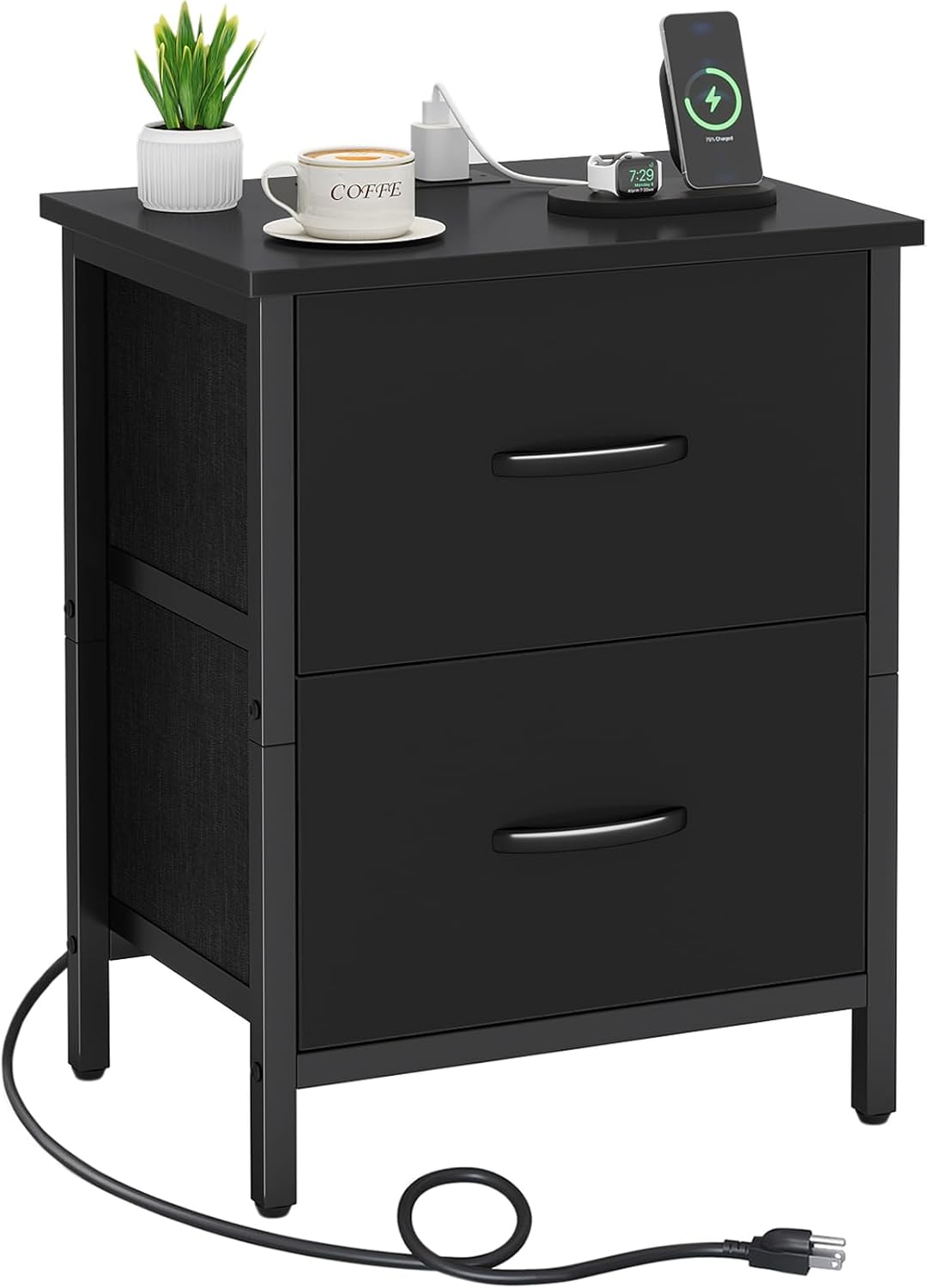 Nightstand with Charging Station, Bedside Table with USB Ports and ...