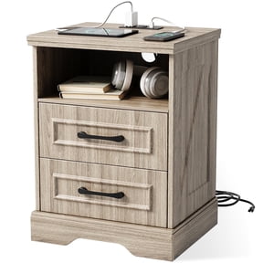 "Homfa 3 Drawer Nightstand with Charging Station, Black Bedside Cabinet ...