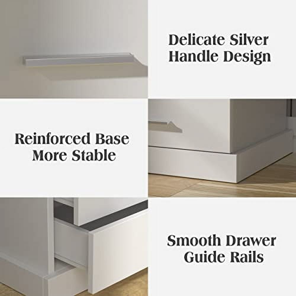 Nightstand with Charging Station, LED Lights Side Table with 3 Drawers ...