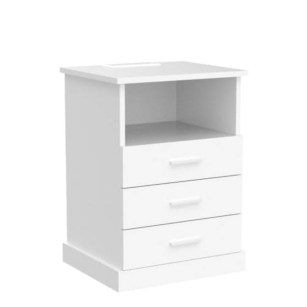 Nightstand with Charging Station, LED Lights Side Table with 3 Drawers, End Table for Bedroom ...