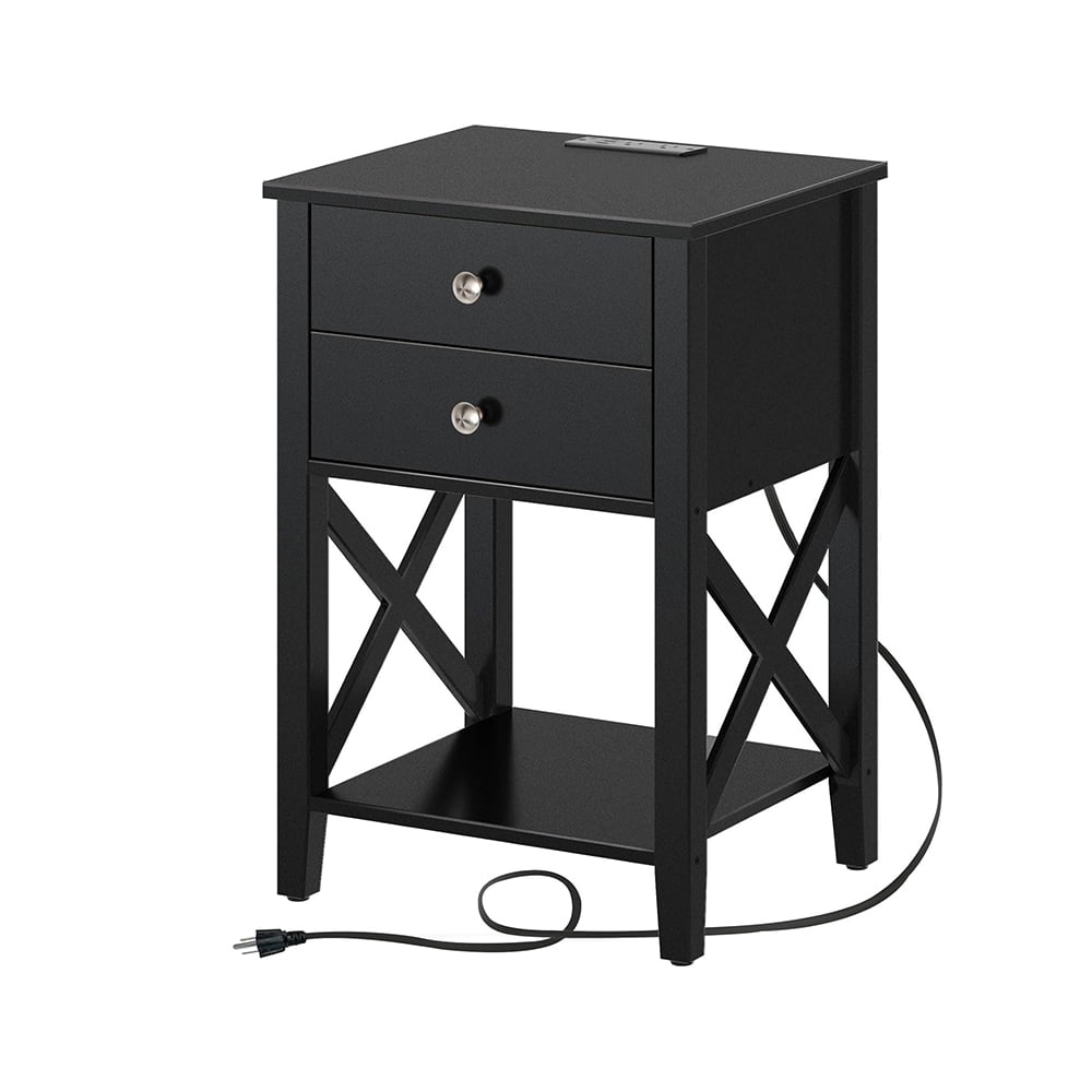 Nightstand with Charging Station, Nightstand with 2 Drawers, 2 AC and ...