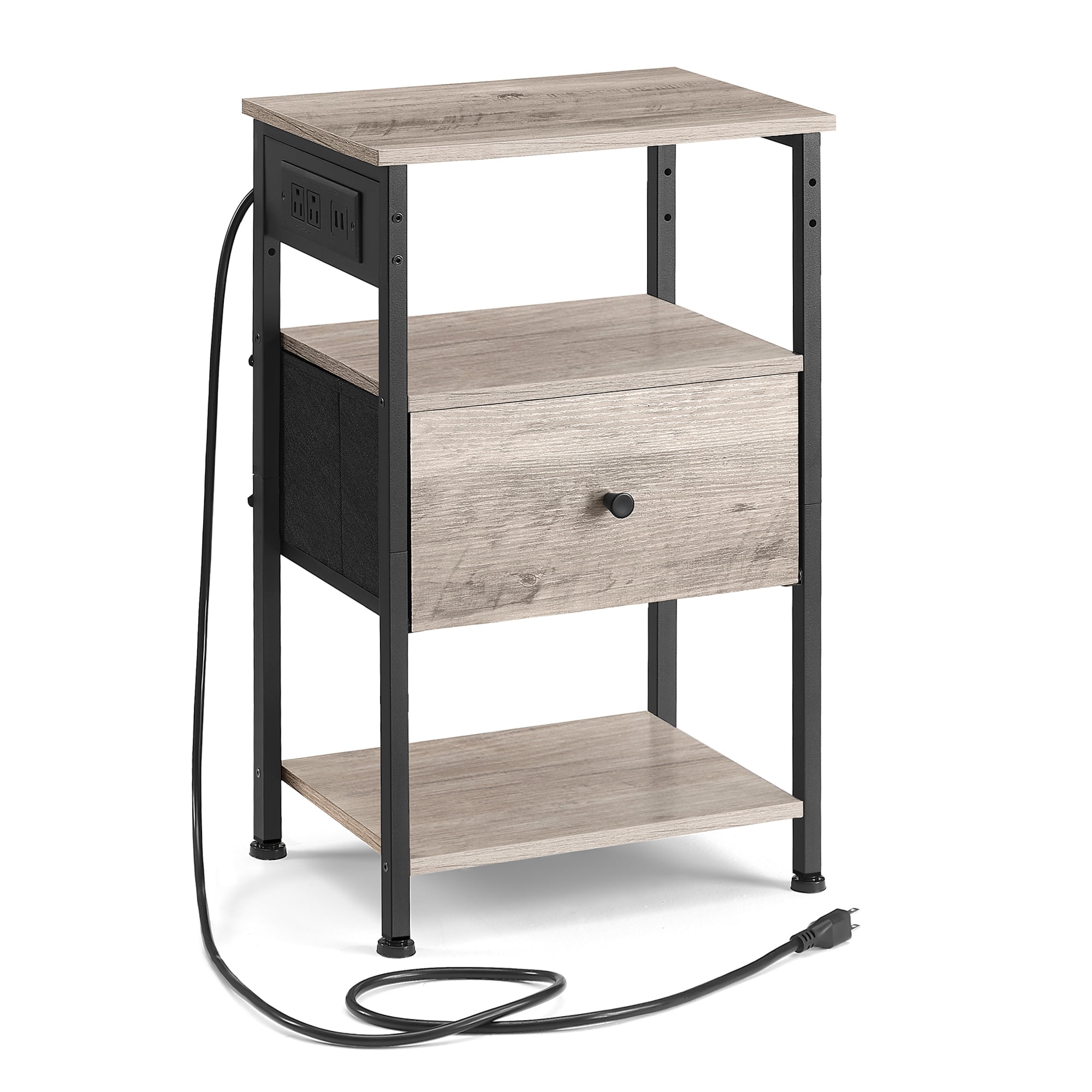 Nightstand with Charging Station, Side Table, End Table 1 Pack 1 Drawer ...