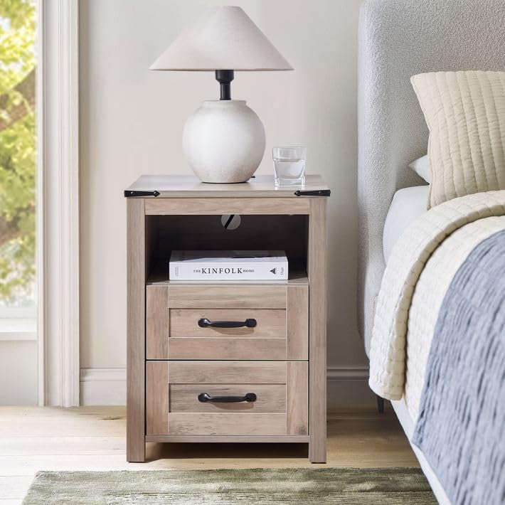 Nightstand with Charging Station, Sturdy Bedside Table with Storage ...