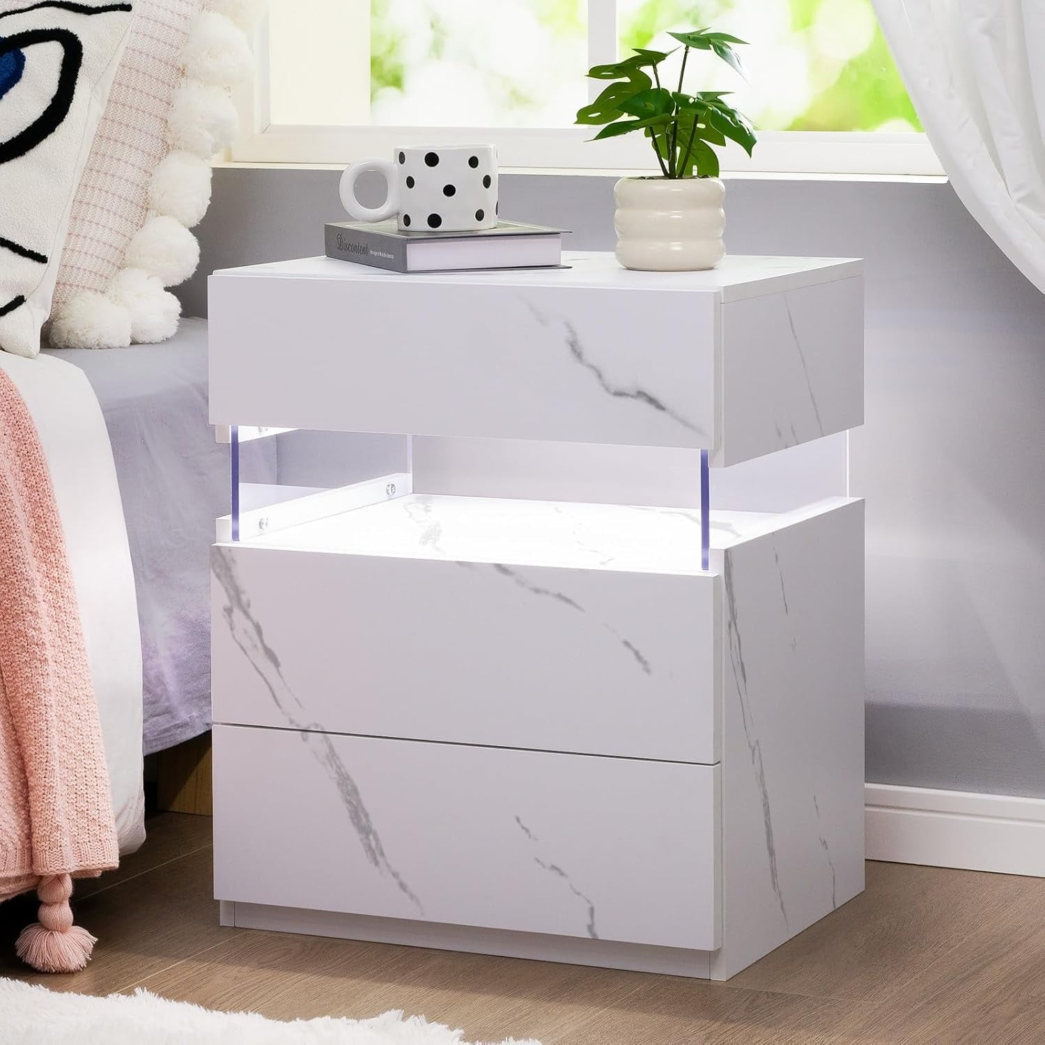 Nightstand with LED Lights LED Bedside Tables LED Nightstand for ...