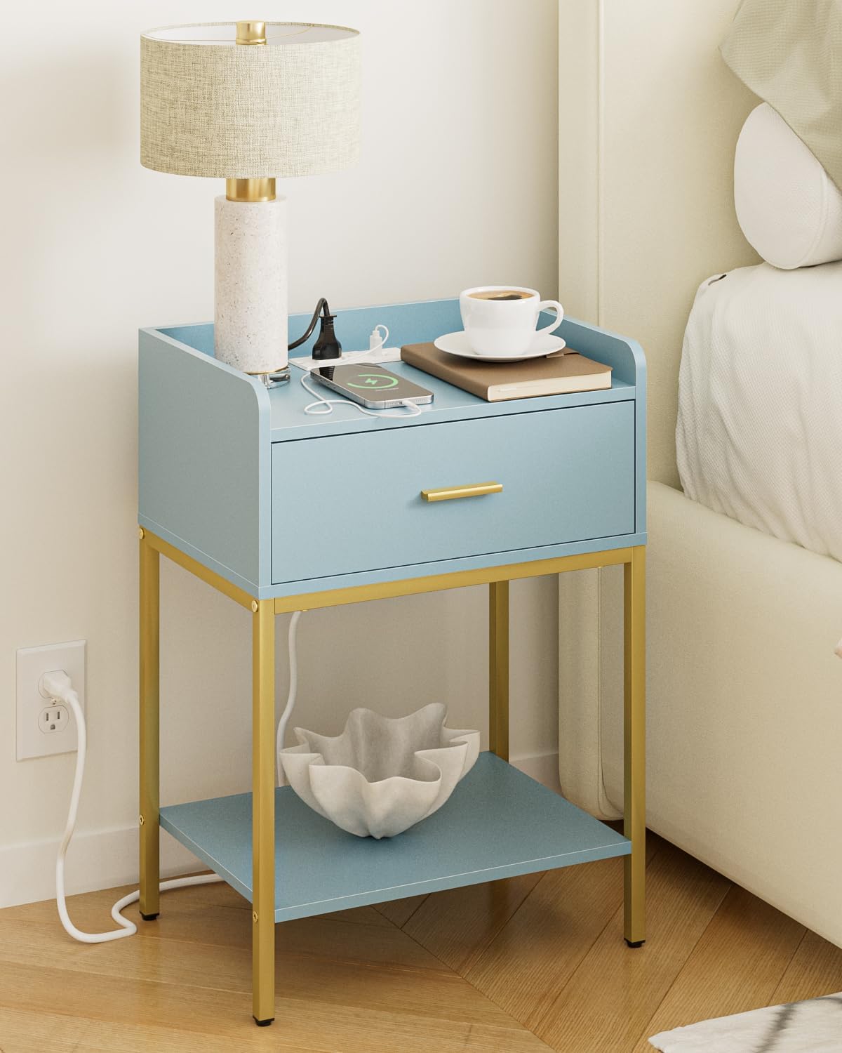 Nightstand with Station,3-Tier Modern Bedside Night Stand with Storage ...