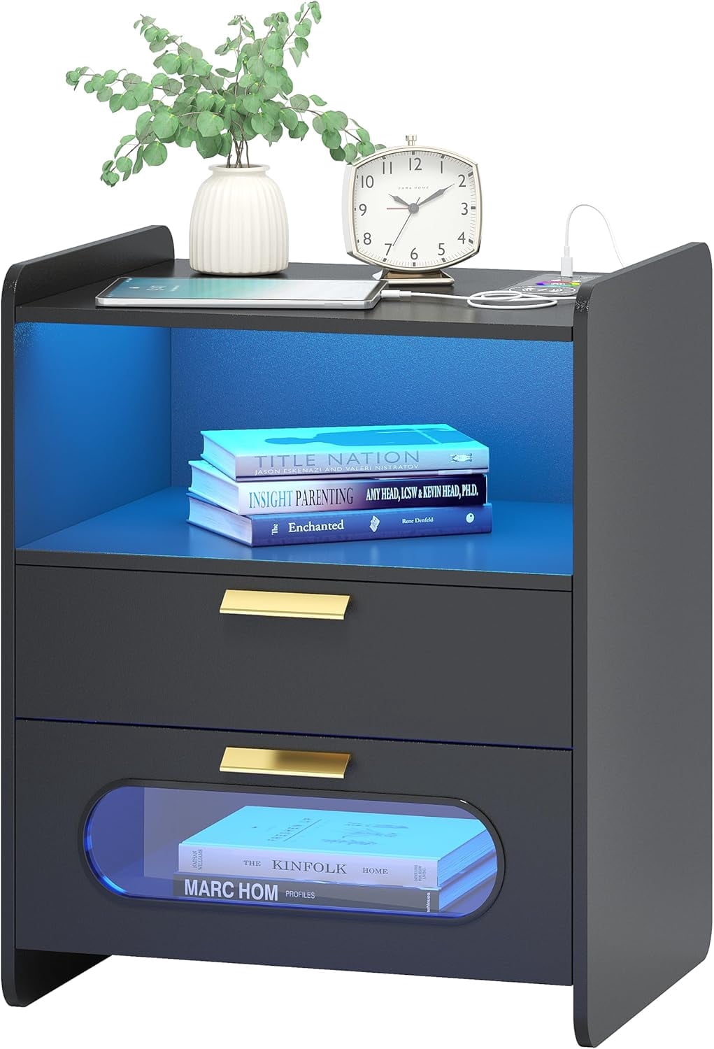 Nightstand with Wireless Charging Station, Smart Night Stand with 24 ...
