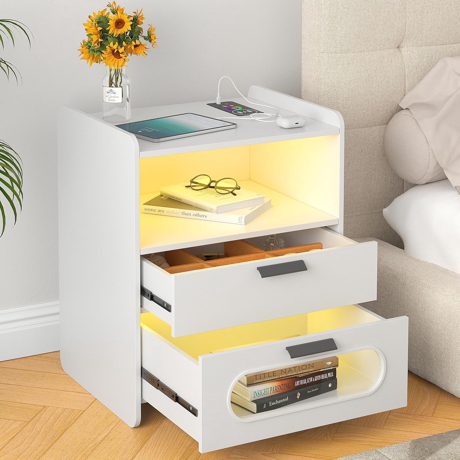 Bifanuo Nightstand with Wireless Charging Station, Smart Night Stand ...
