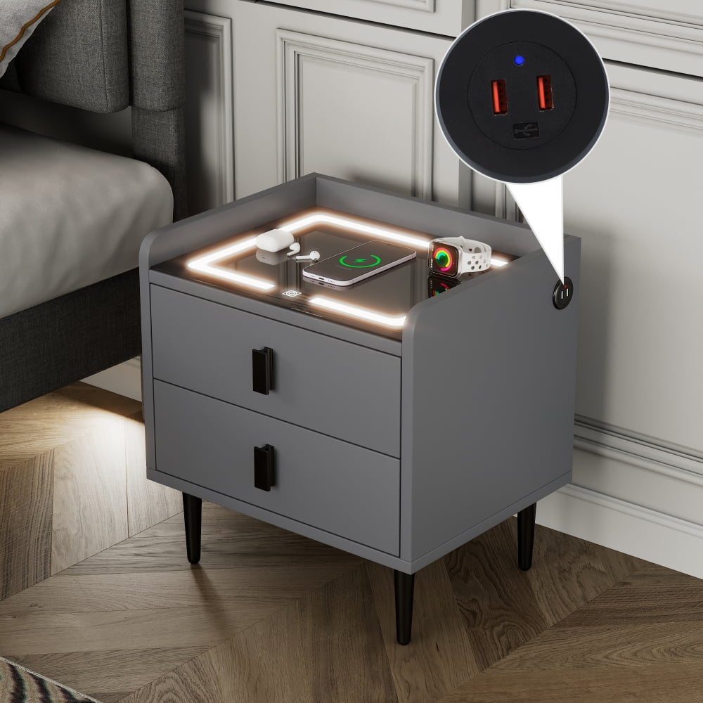 Nightstand with Wireless Charging Station, USB Charging End Table with ...