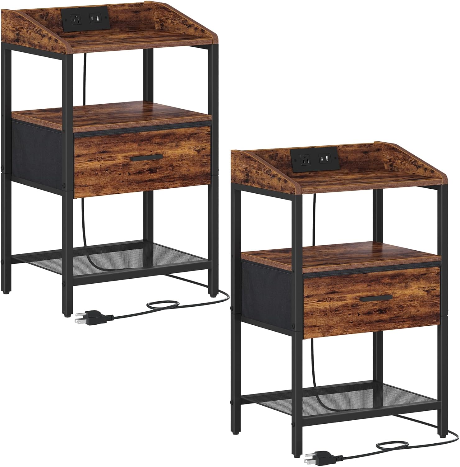 Nightstands with Charging Station, 4-Tier End Table Storage Drawers and ...
