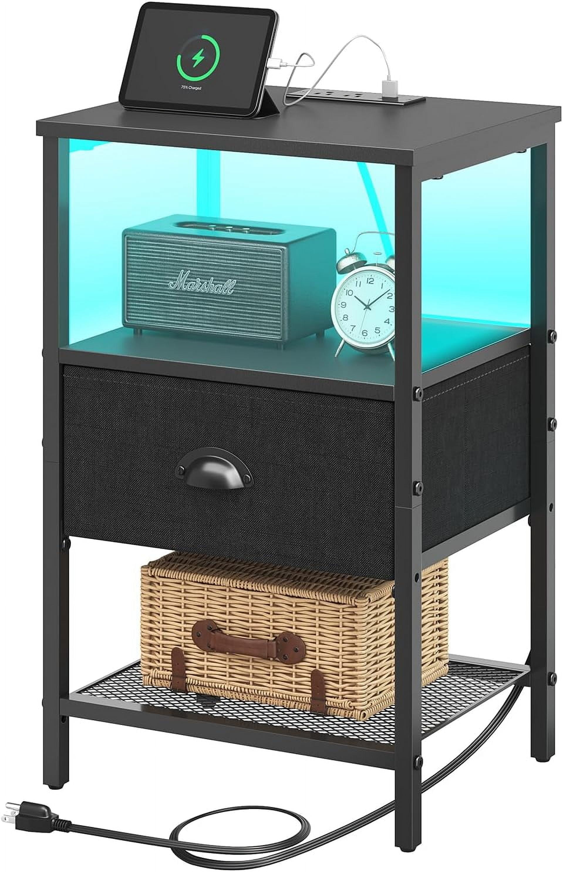 Nightstands with Charging Station, LED Bedside Tables with Charging ...