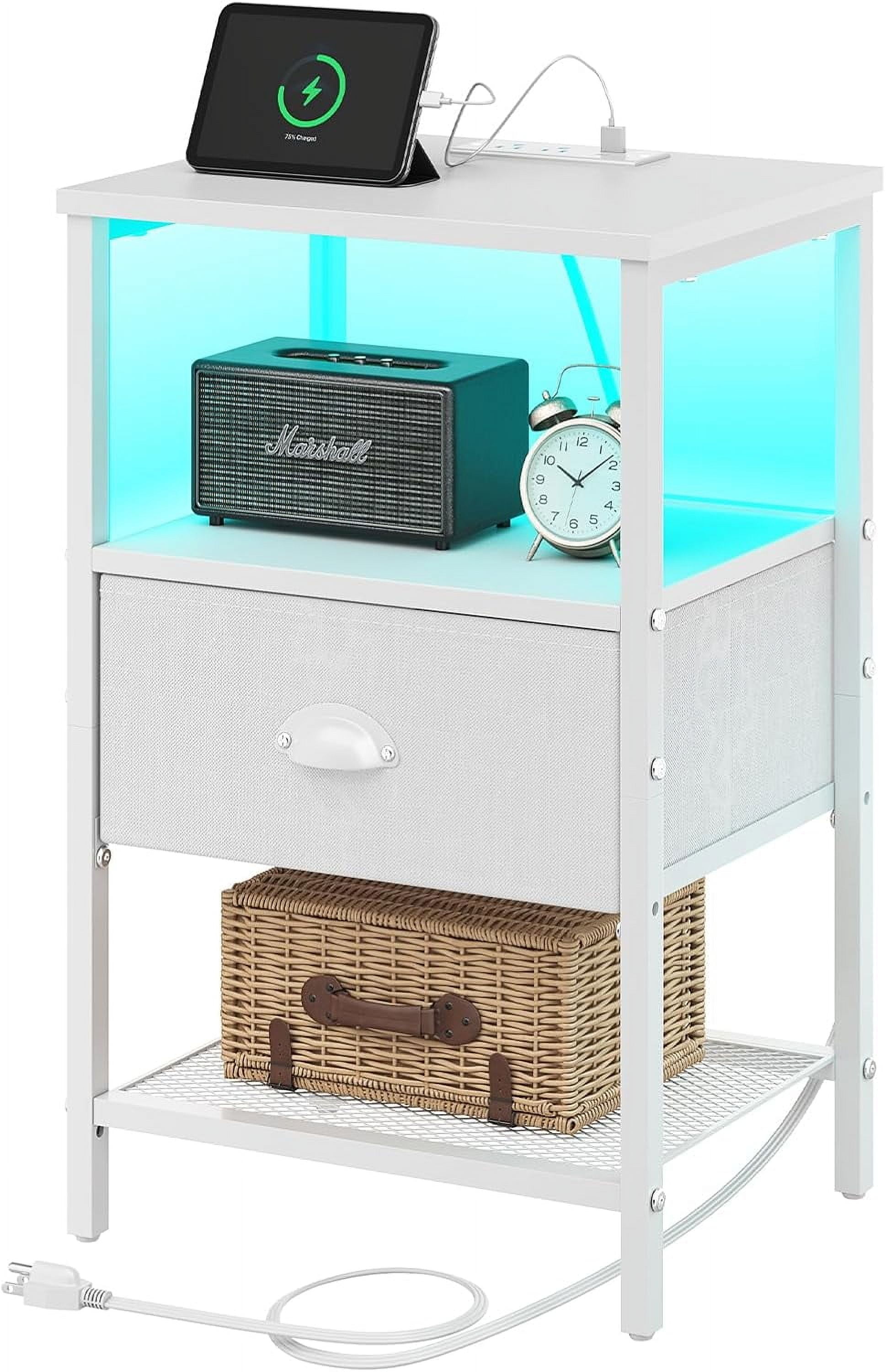 Nightstands with Charging Station, LED Bedside Tables with Charging ...