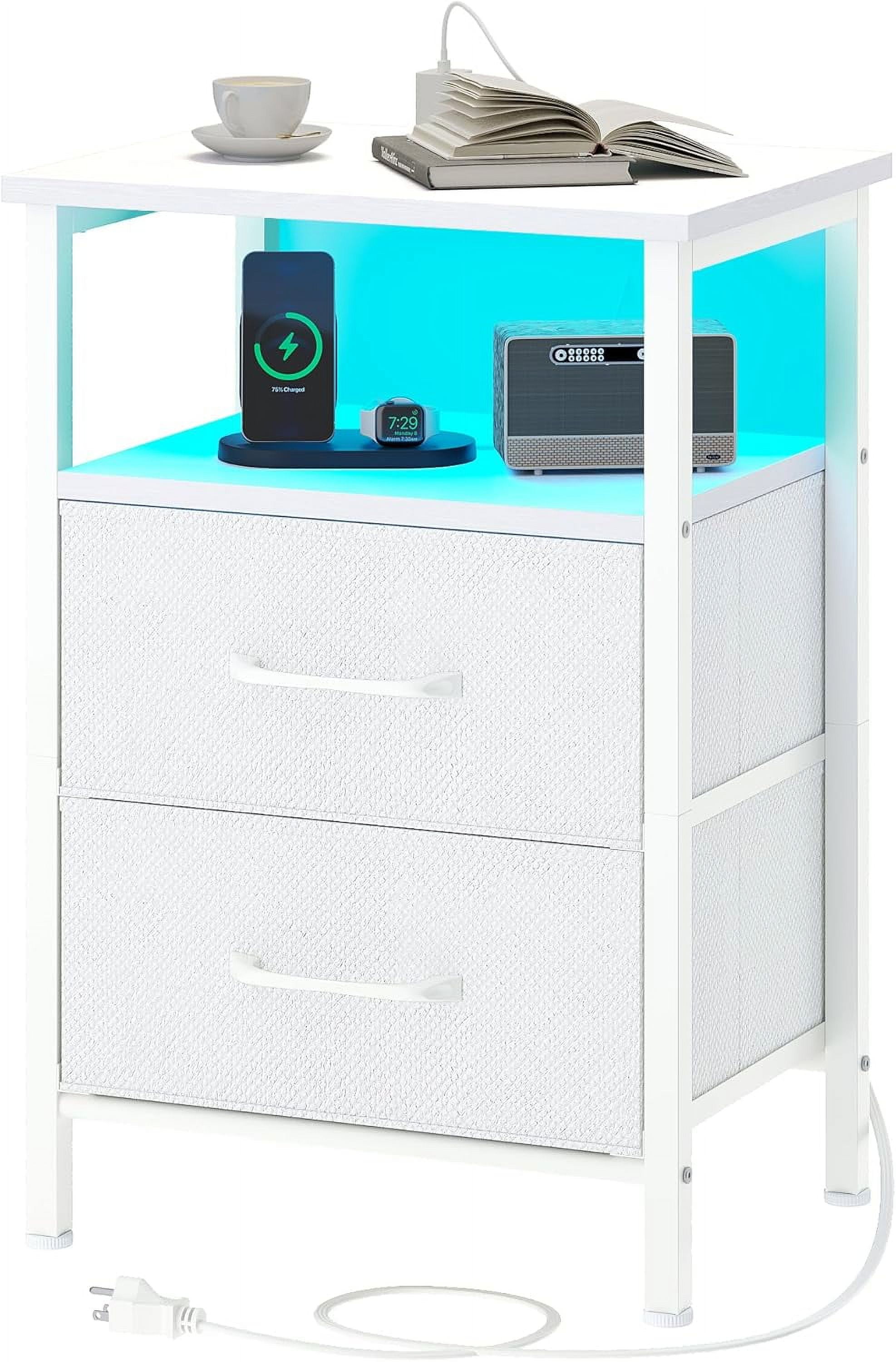 Nightstands, Night Stand with Charging Station and Led Lights, Bedside ...
