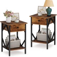 Collections Etc Dark Oak Finish Multi Storage Side Table with Rolling ...