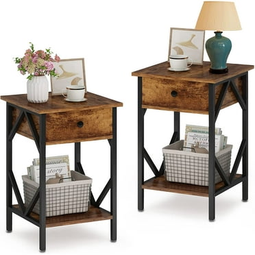 Collections Etc Dark Oak Finish Multi Storage Side Table with Rolling ...