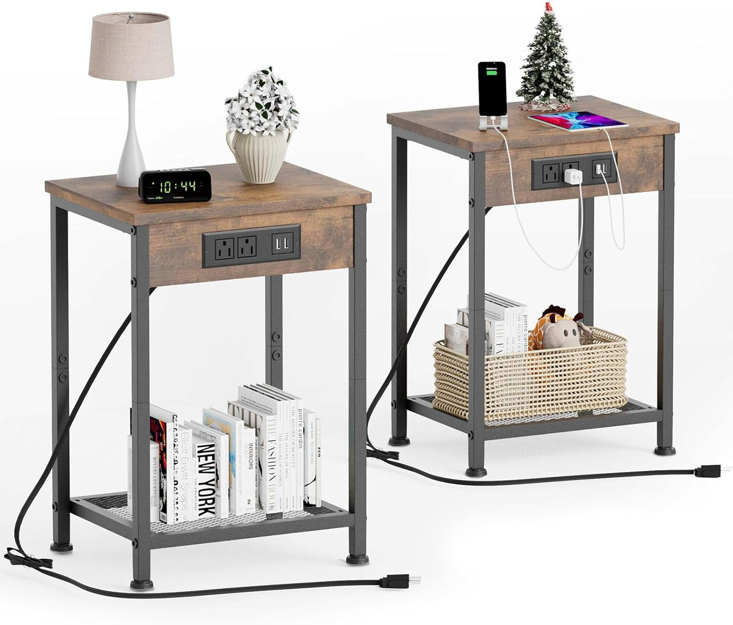 Nightstands Set of 2 with Charging Station, End Tables with USB Ports ...
