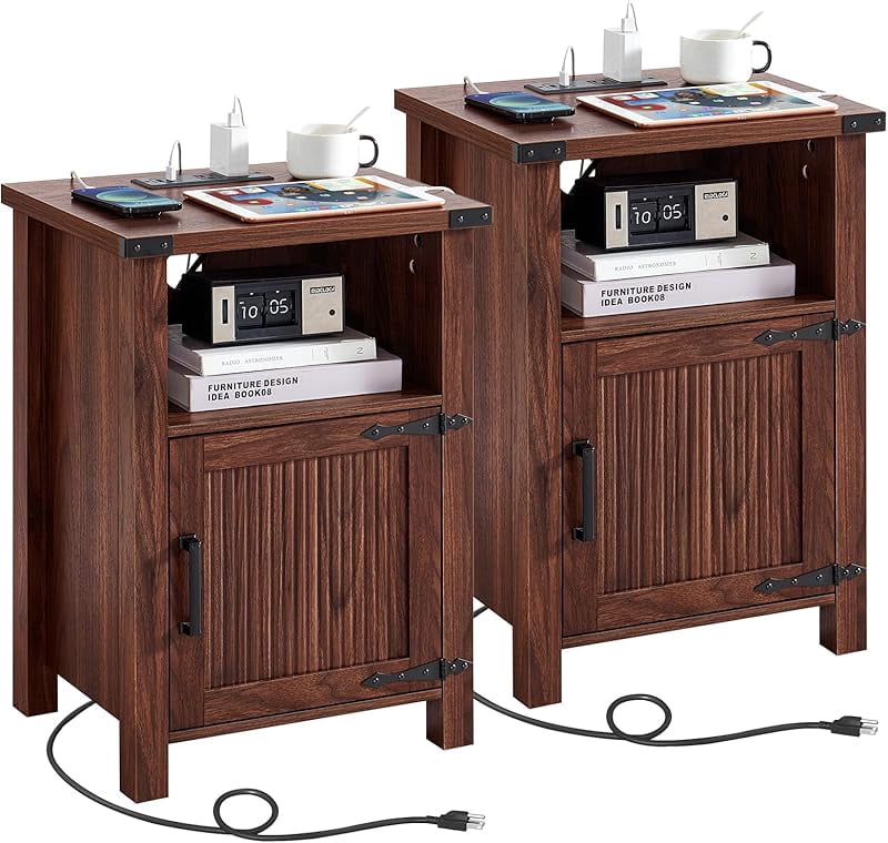 Nightstands Set of 2 with Charging Station,Farmhouse Wood 18" Night ...