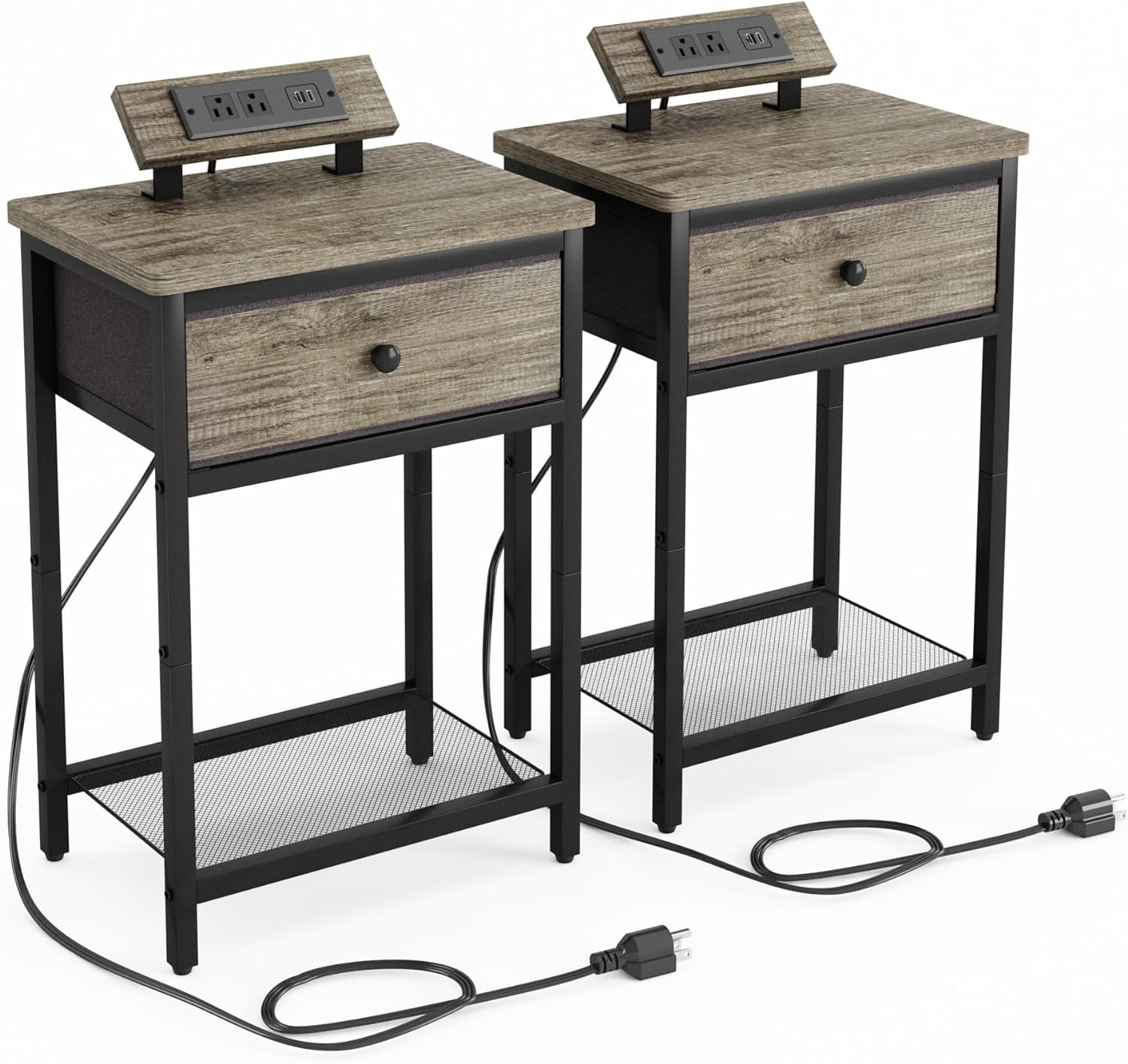 Nightstands Set of 2 with Charging Station, Night Stand End Table with ...