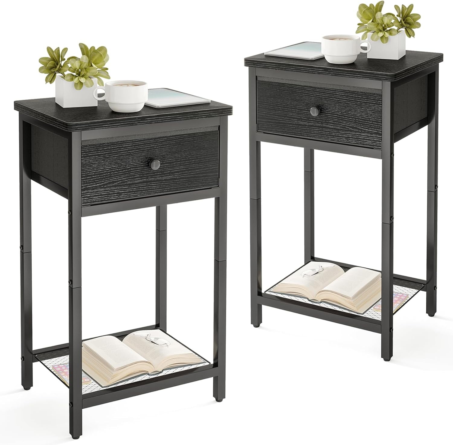 Nightstands Set of 2, End Side Table with Drawer, Bedside Table with ...