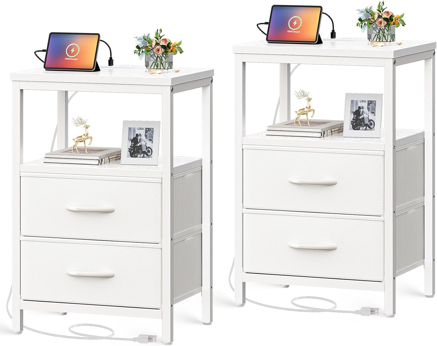 Nightstands Set of 2, End Tables with Charging Station, Side Tables ...
