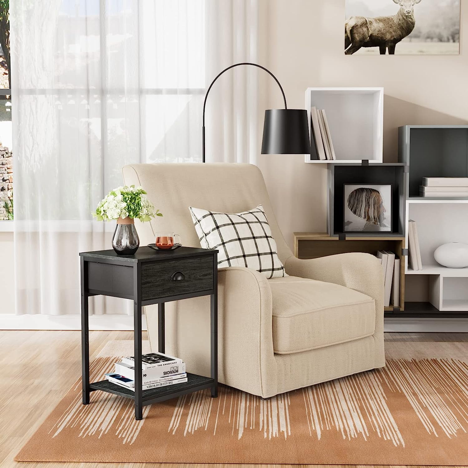 Nightstands Set of 2, Industrial End Table with Fabric Drawer&Storage ...