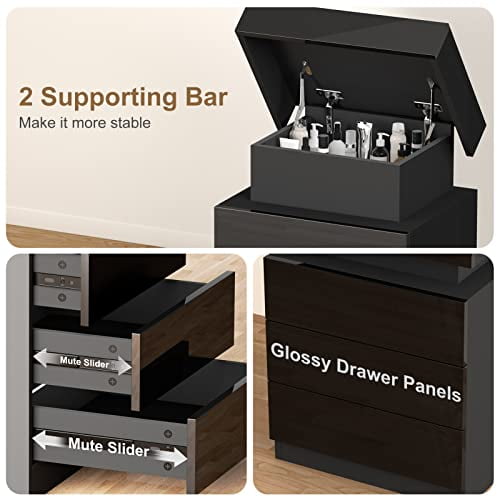 Nightstands Set of 2 with LED Light, Charging Station, 3 Deep Drawers ...