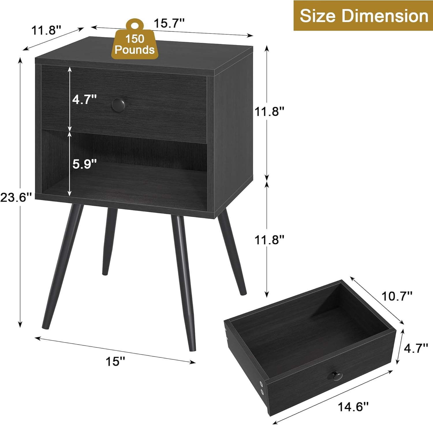 Nightstands Set of 2, Mid Modern End Bedside Table, Night Stand with ...