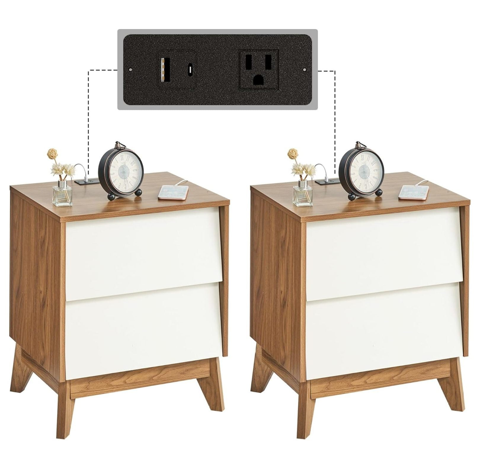 Nightstands Set of 2, Night Stand with Drawers, Side Tables with Type-C ...