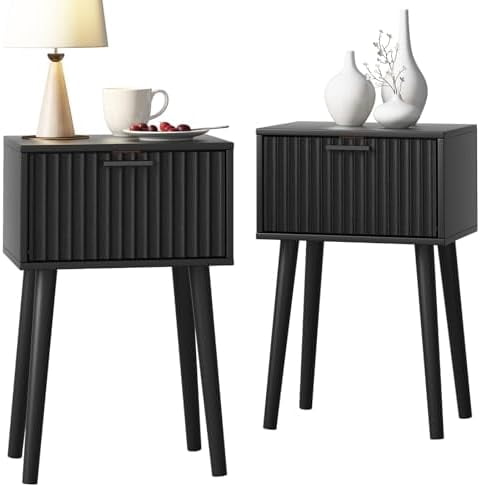 Nightstands Set of 2, Small Side Table, Bedside Table with Fluted Door ...