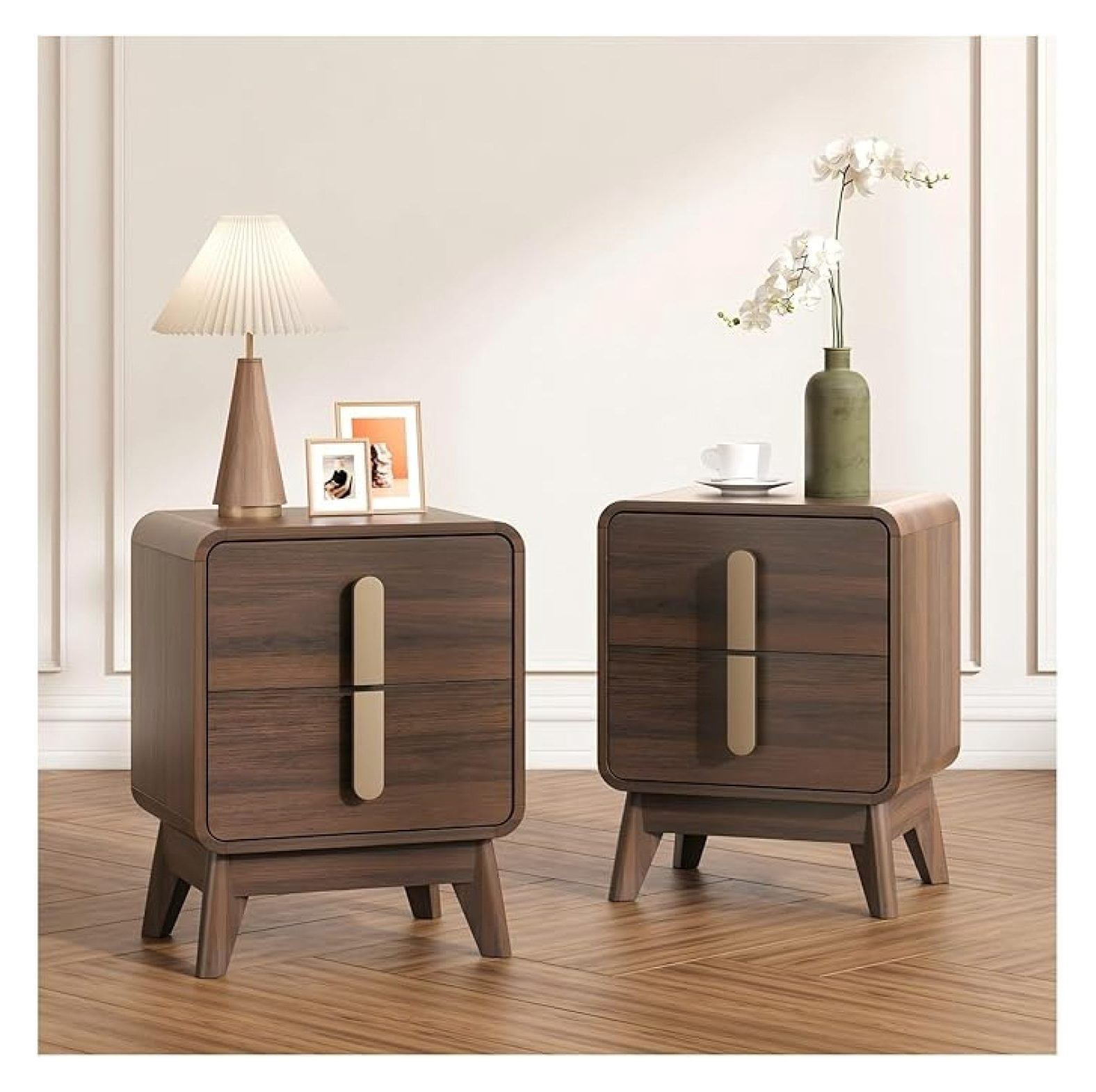 Nightstands Set of 2, Century Modern Side Table with 2 Drawers & Solid ...