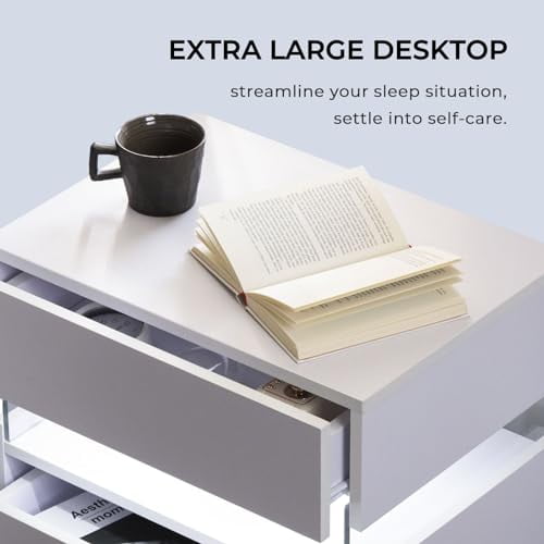 Nightstands Set of 2 White Night Stand Set 2 LED Night Stand White with ...