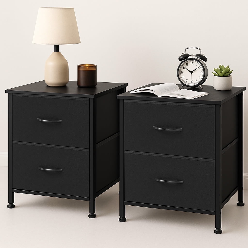 Nightstands Set of 2 with 2 Fabric Drawers, Small Bedside Tables for ...