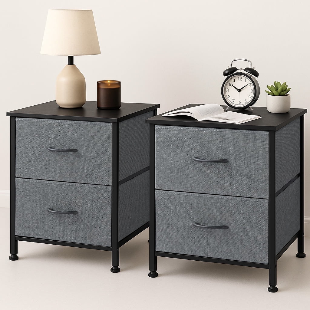 Nightstands Set of 2 with 2 Fabric Drawers, Small Bedside Tables for ...