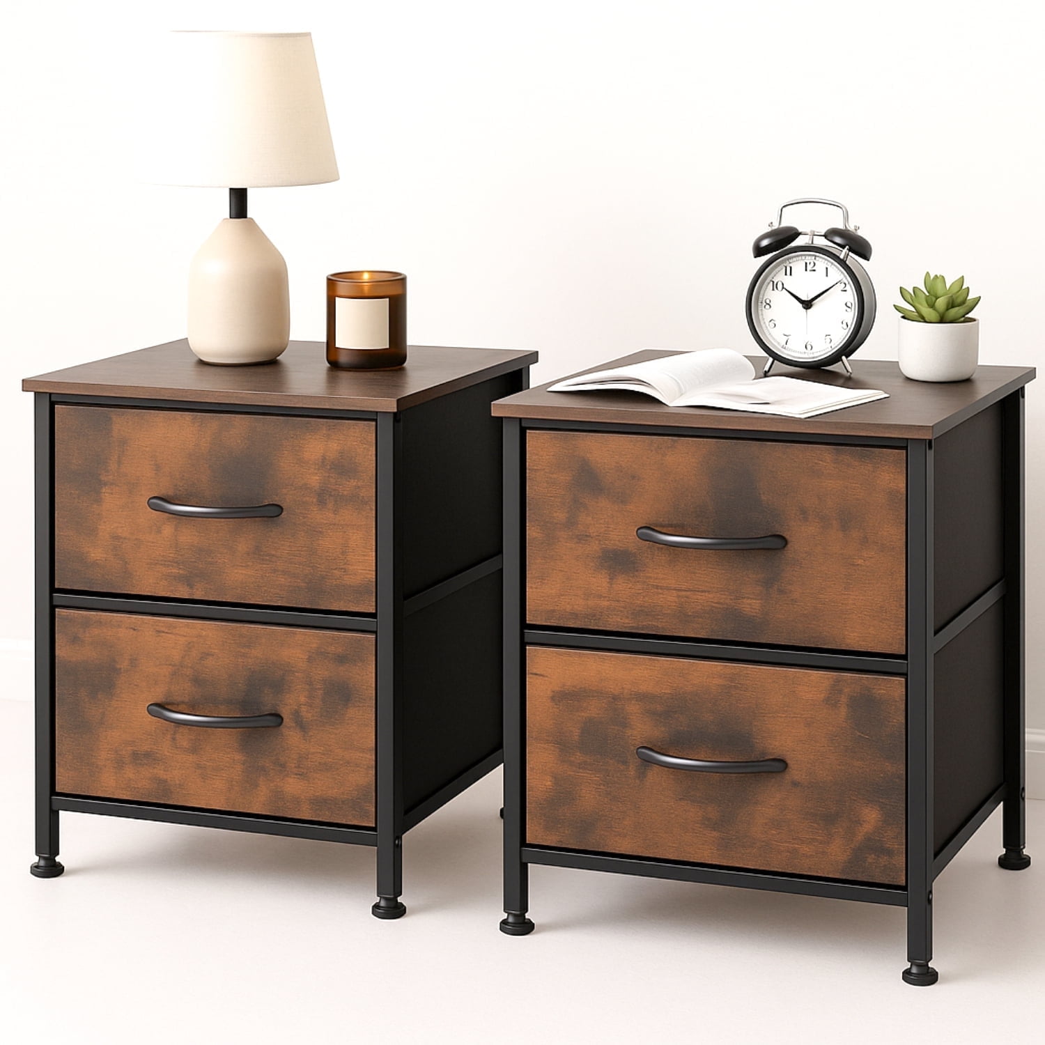 Nightstands Set of 2 with 2 Fabric Drawers, Small Bedside Tables for ...