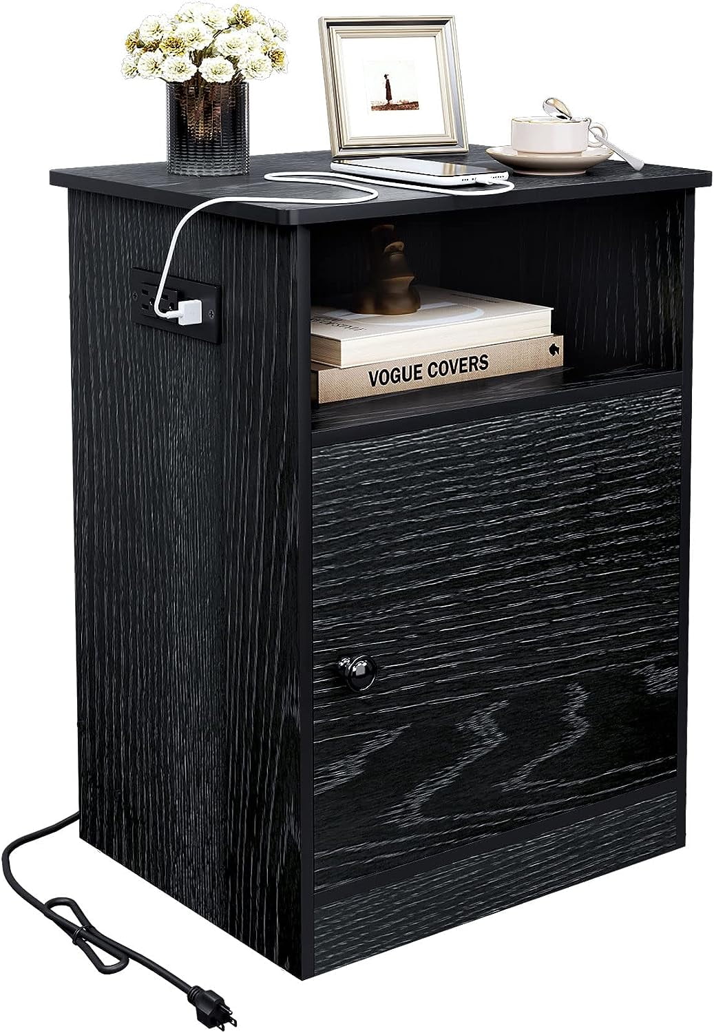 Nightstands Set of 2 with Charging Station Side Bedside Tables with ...