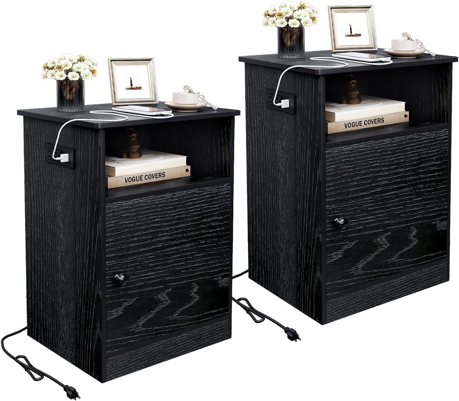 Nightstands Set of 2 with Charging Station, Side Table, Bedside Tables ...