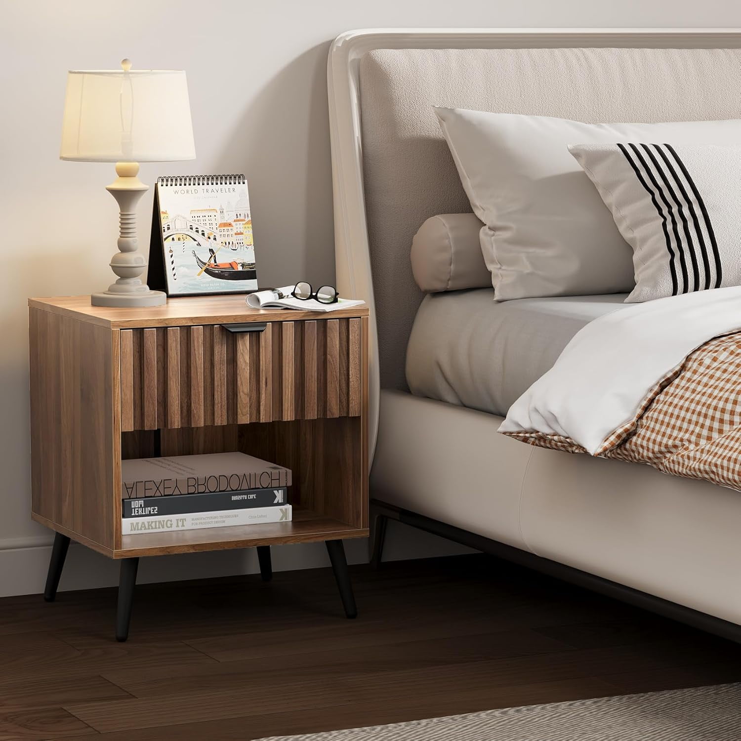 Nightstands, Walnut Fluted Night Stand, Mid Century Modern Nightstand ...