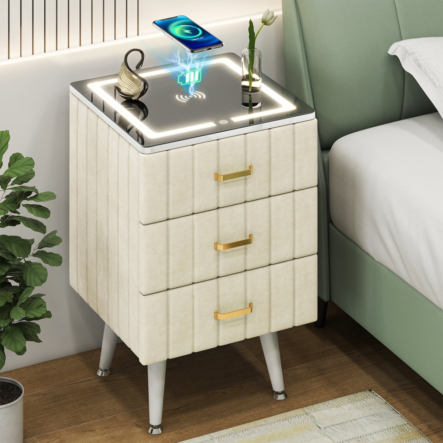 Nightstands Wireless Charging Station and LED Lights, Velvet Smart ...