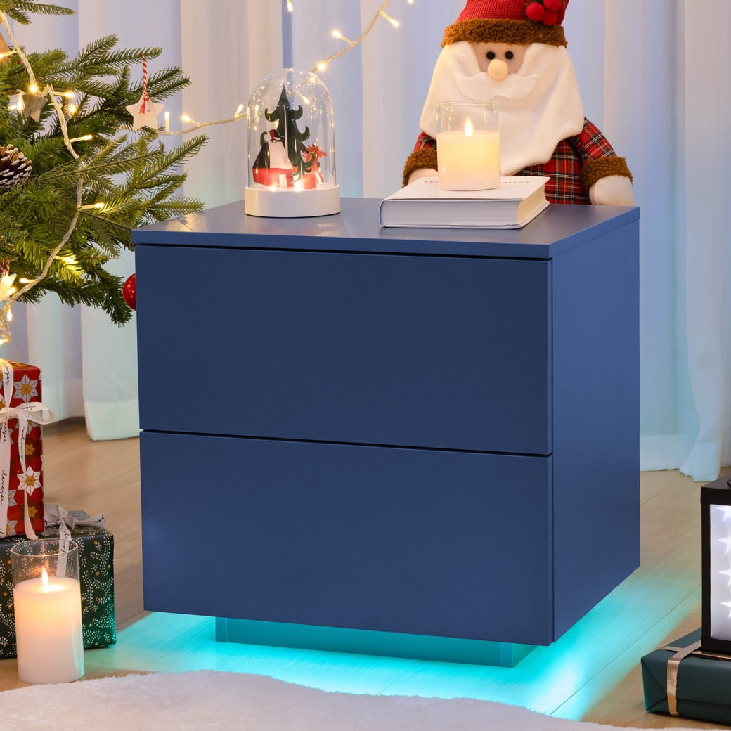 Nightstands with 16 Changeable LED Lights, Modern End Tables with 2 ...