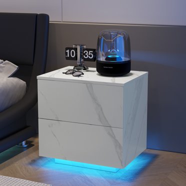 Cubehom Nightstand Set of 2 LED with 3 Drawers Wood Bedside Table for ...