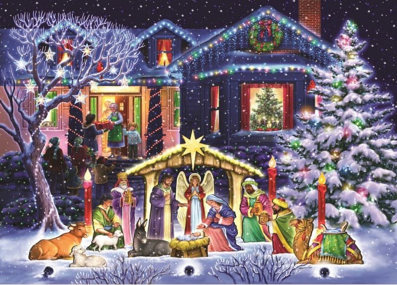 Nighttime Nativity Christmas Cards - Box of 15 Cards & 16 Foil Lined ...