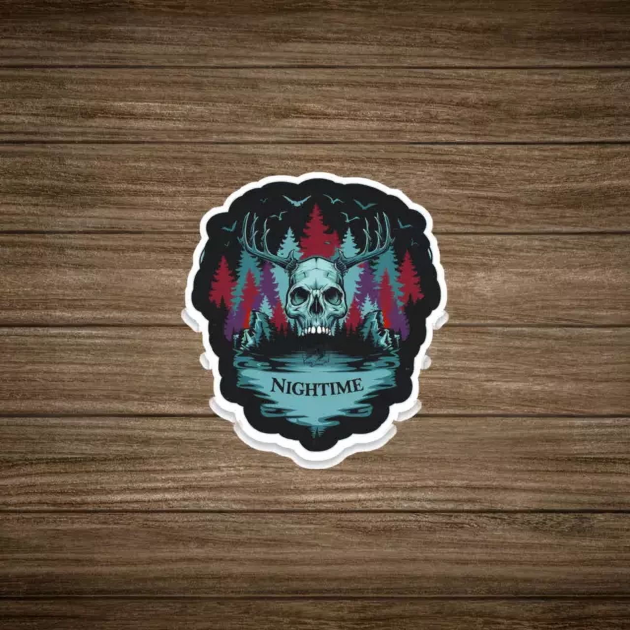Nighttime Skull Forest Sticker - Dark Aesthetic Decal For Laptops ...