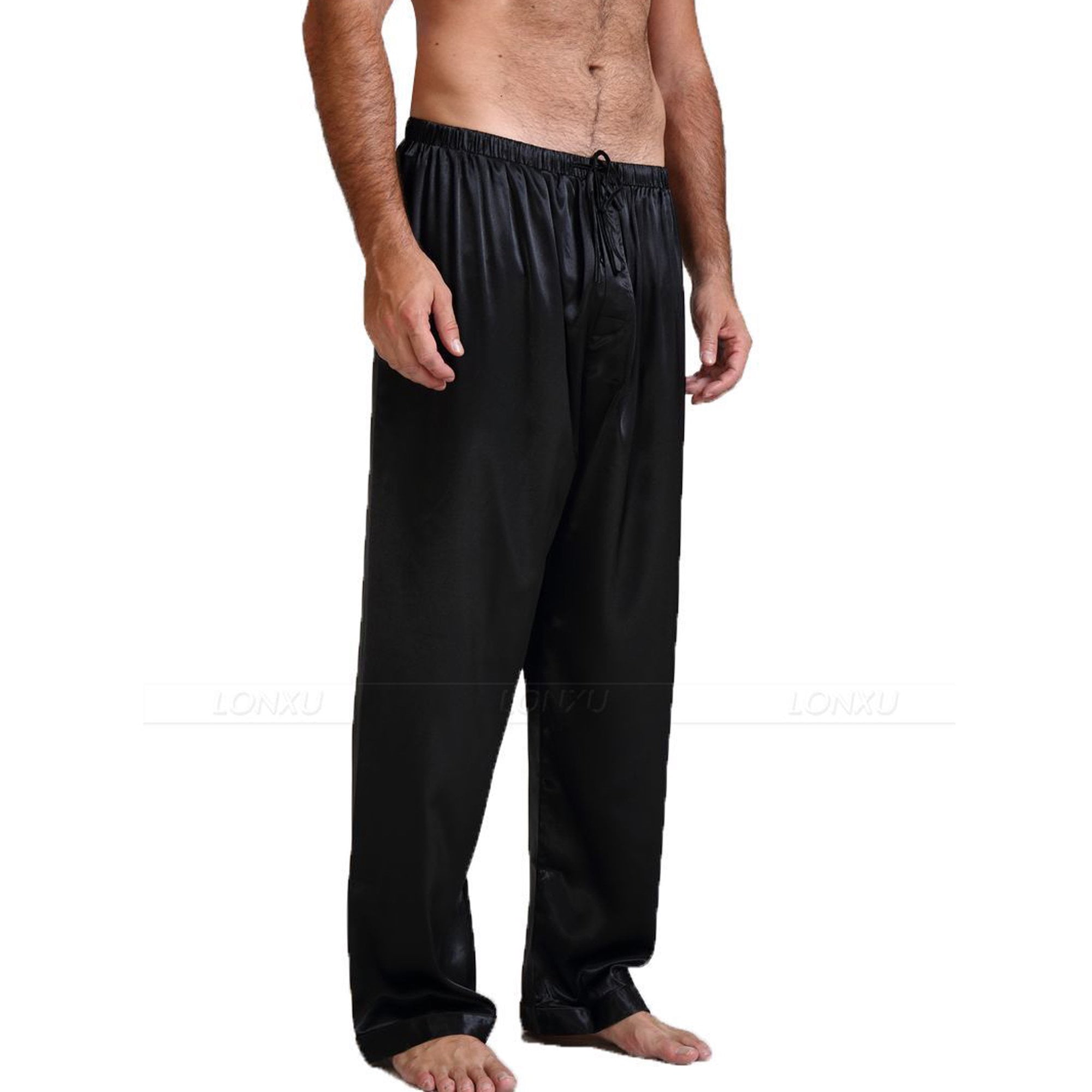 Nightwill Mens High Waist Satin Silk Sleep Pajama Pant Nightwear ...