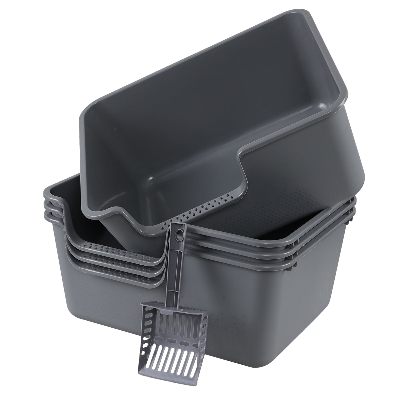 Nihenok 4-Pack High Side Plastic Cat Litter Box, Plastic Open Top Cat ...